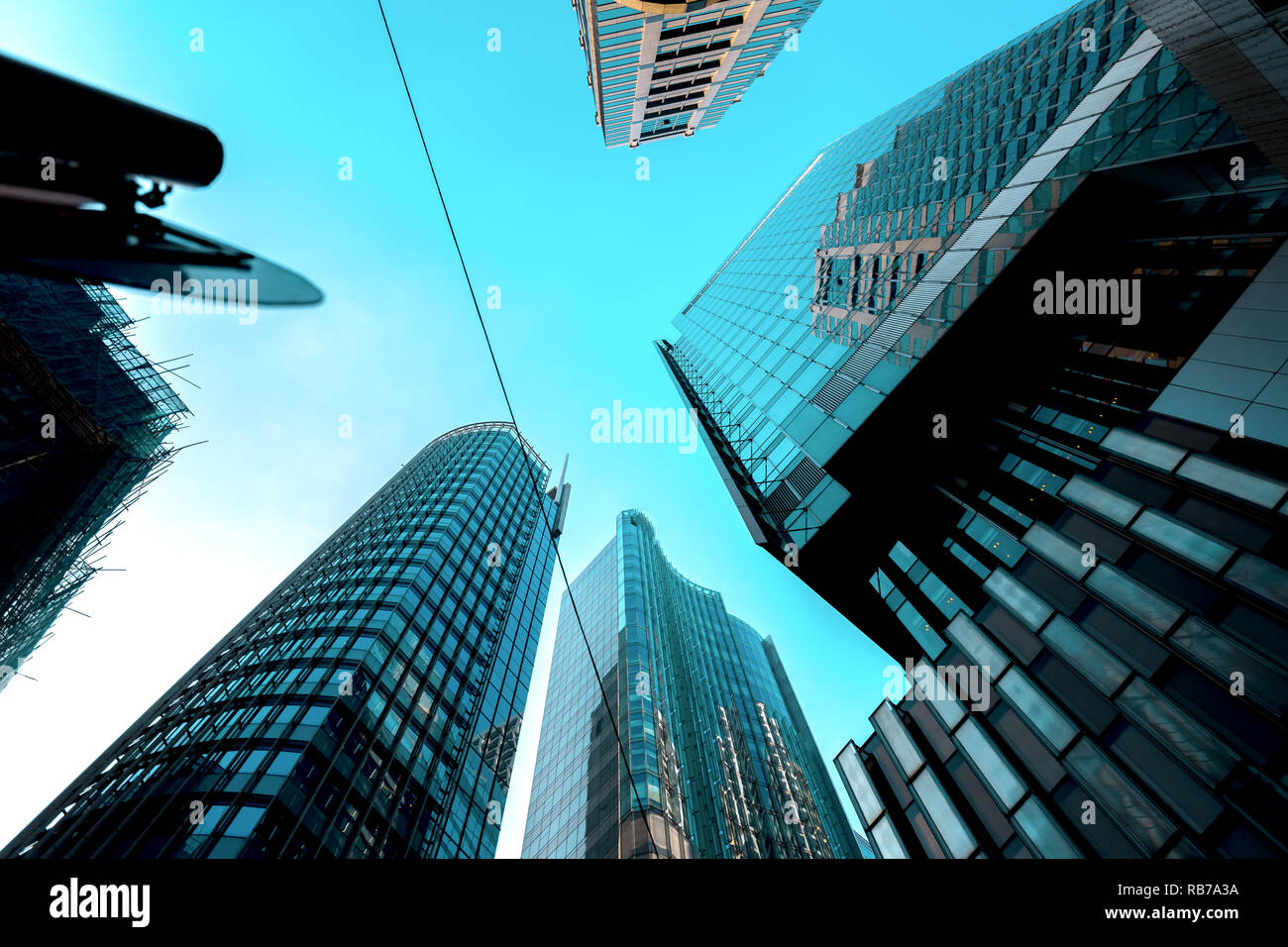 Bottom up view of Hong Kong Commercial buildings Stock Photo - Alamy