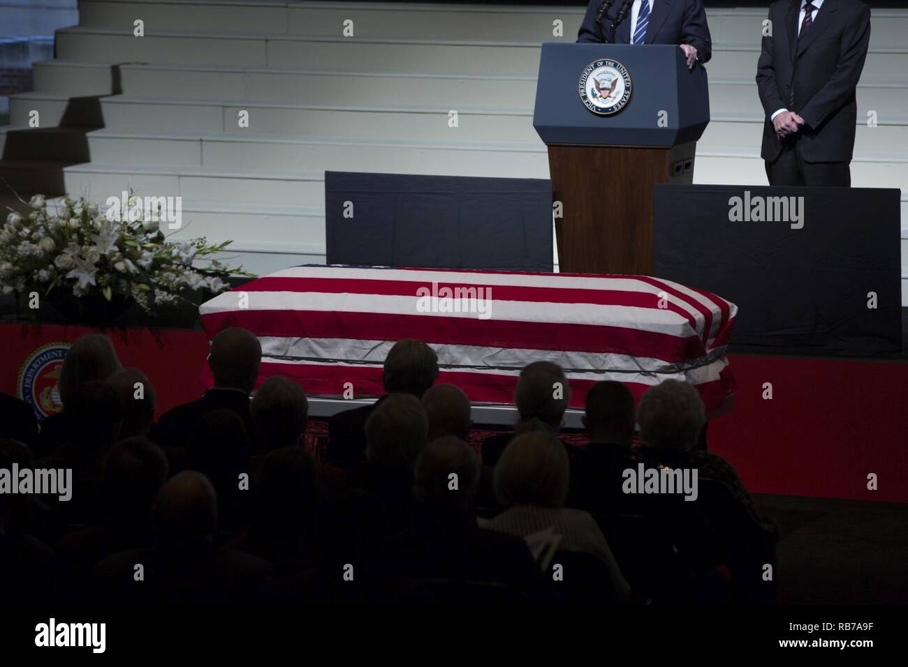 The casket of Sen. John H. Glenn, Jr., during his Celebration of Life ...
