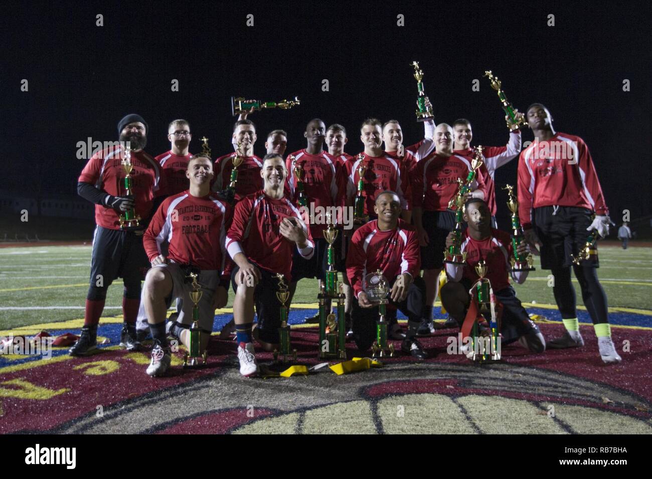 U.S. Marines with the Base Motor Transport flag football team pose for ...