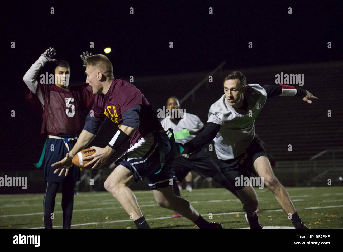 A U.S. Marine with the Marine Corps University flag football team ...