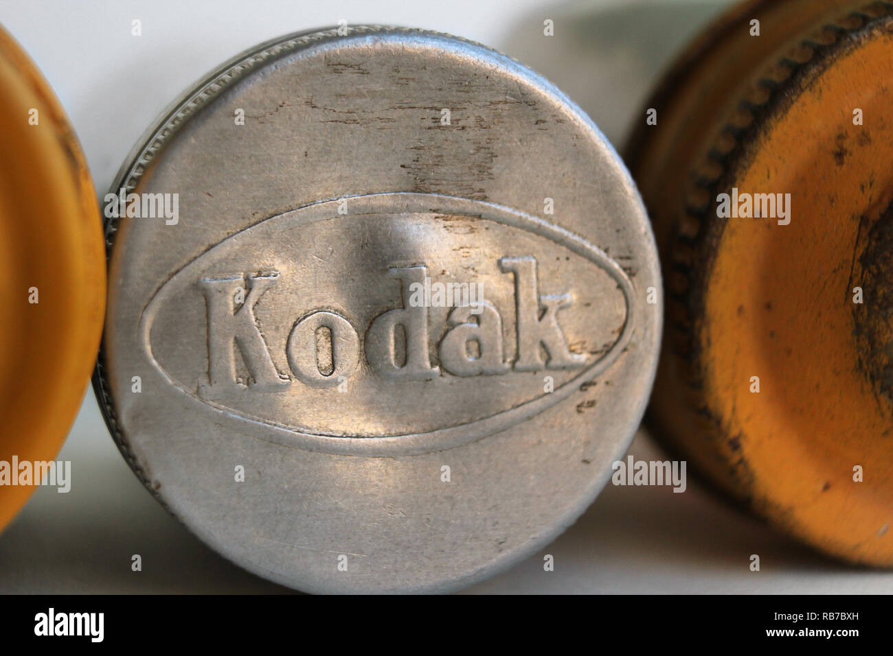 Kodak metal film rolls cases isolated on white background Stock Photo ...