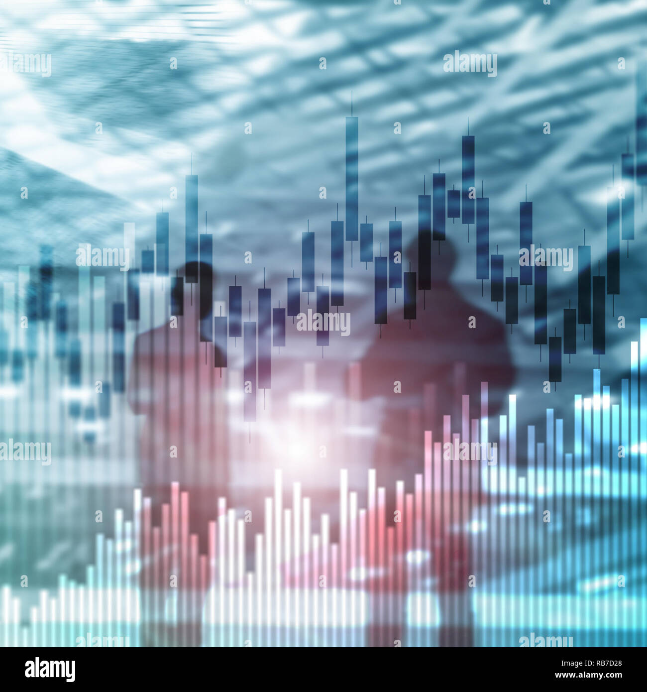 Stock trading candlestick chart and diagrams on blurred office center ...