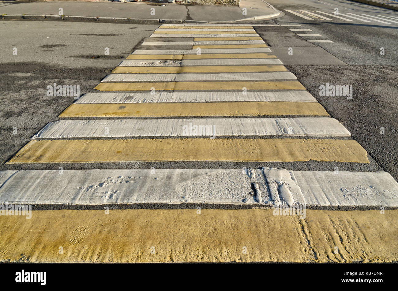 Marking pedestrian crossing.In the form of parallel white stripe Stock ...