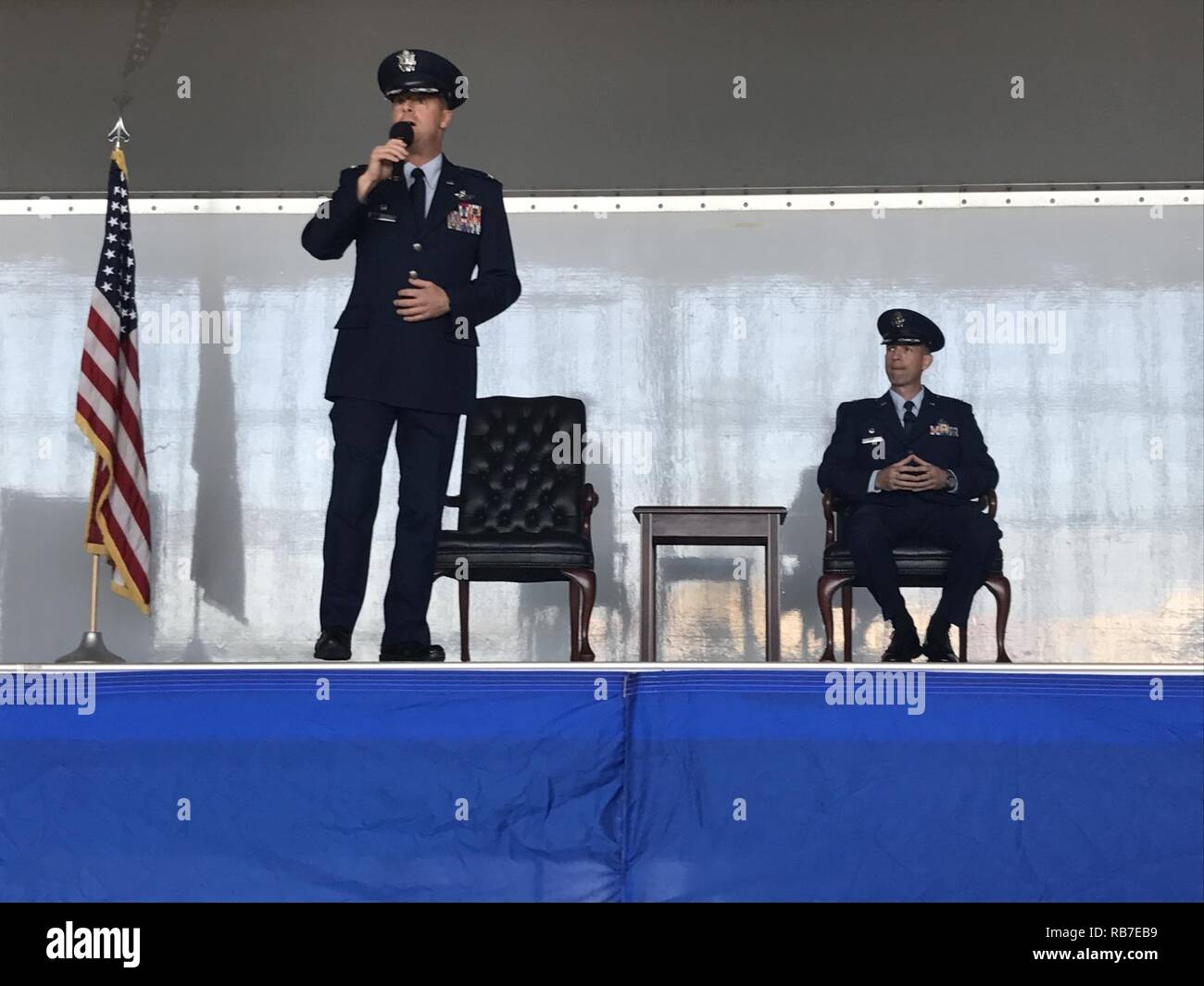 Colonel Frank Amodeo, 927th Air Refueling Wing commander, gives his ...