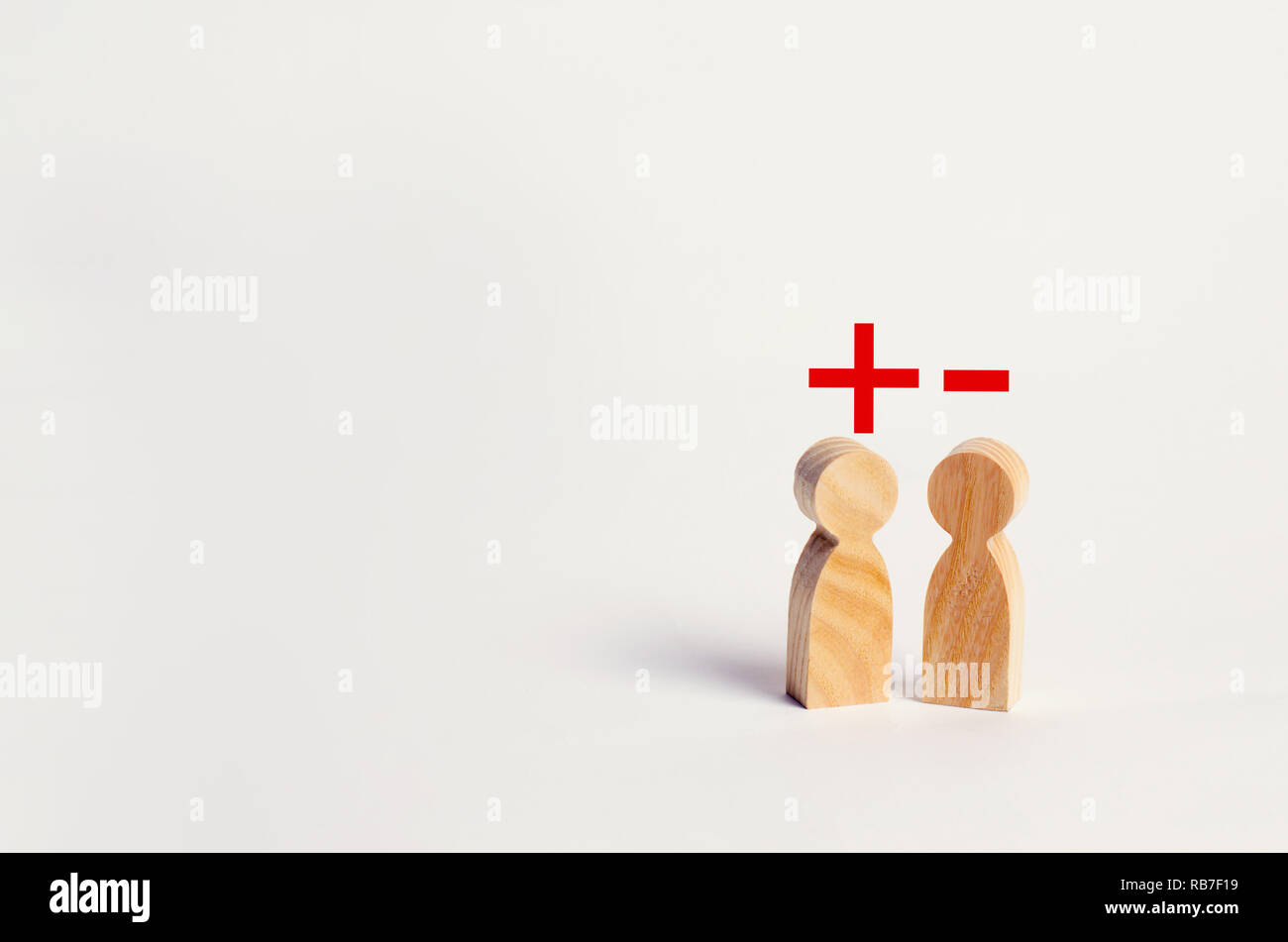 The concept of opposites, plus and minus. Plus versus minus with copy ...