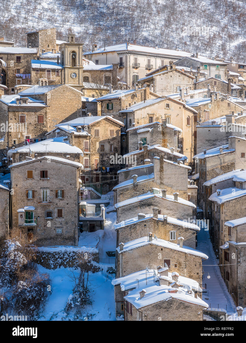 The beautiful Scanno covered in snow during winter season. Abruzzo ...