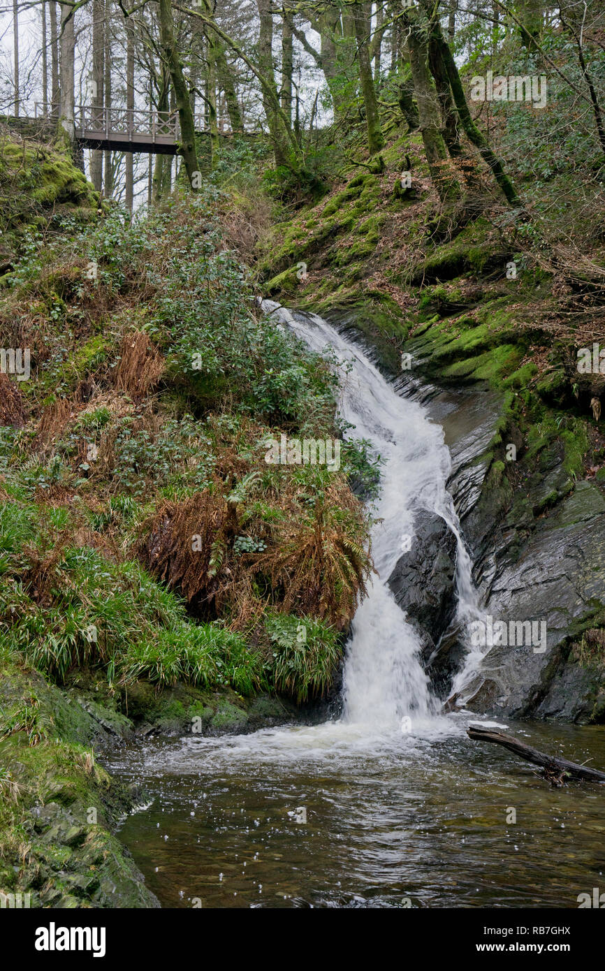 Waterfalls in Hafod Uchtryd wooded and landscaped estate, in the ...