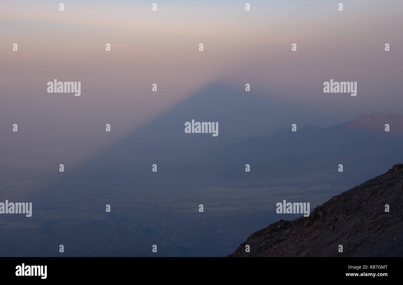 The shadow of El Misti Volcano captured during the sunrise hike to the ...