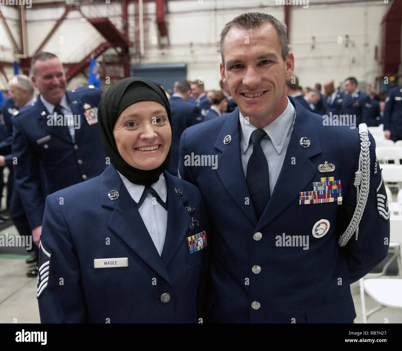 Master Sgt. Laura Magee, left, and Master Sgt. Mark Magee pose for a ...