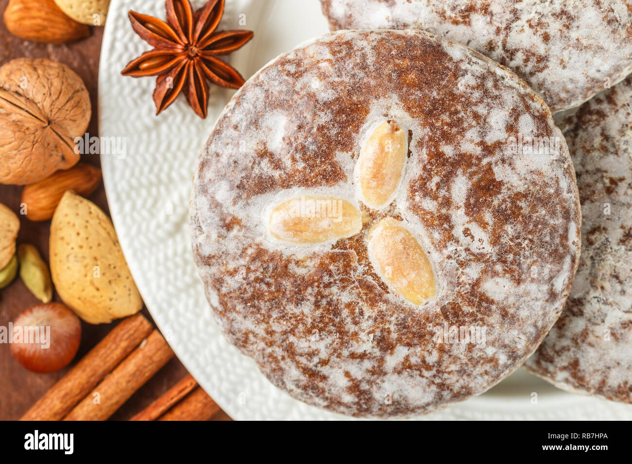 Nuremberg gingerbread with nuts (almonds, hazelnuts, walnuts) in sugar ...
