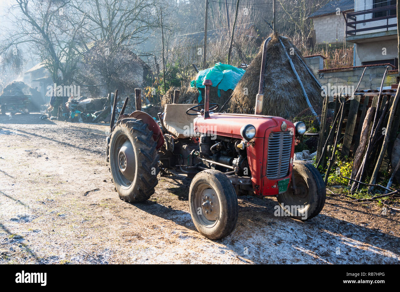 Retro tractor in rural Serbia Stock Photo - Alamy