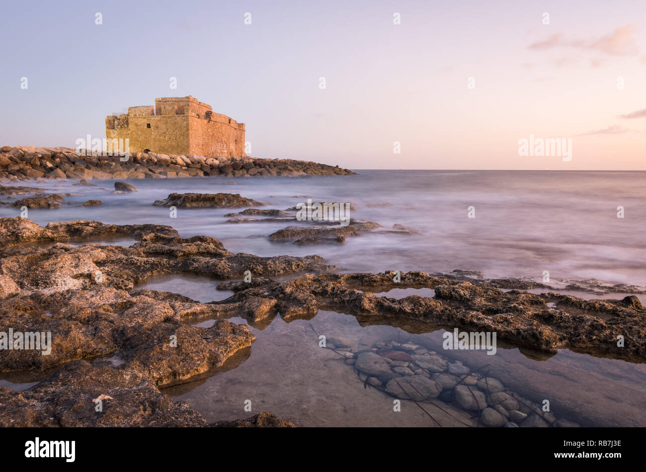 Paphos Castle at the time of sunset, Paphos, Cyprus Stock Photo - Alamy
