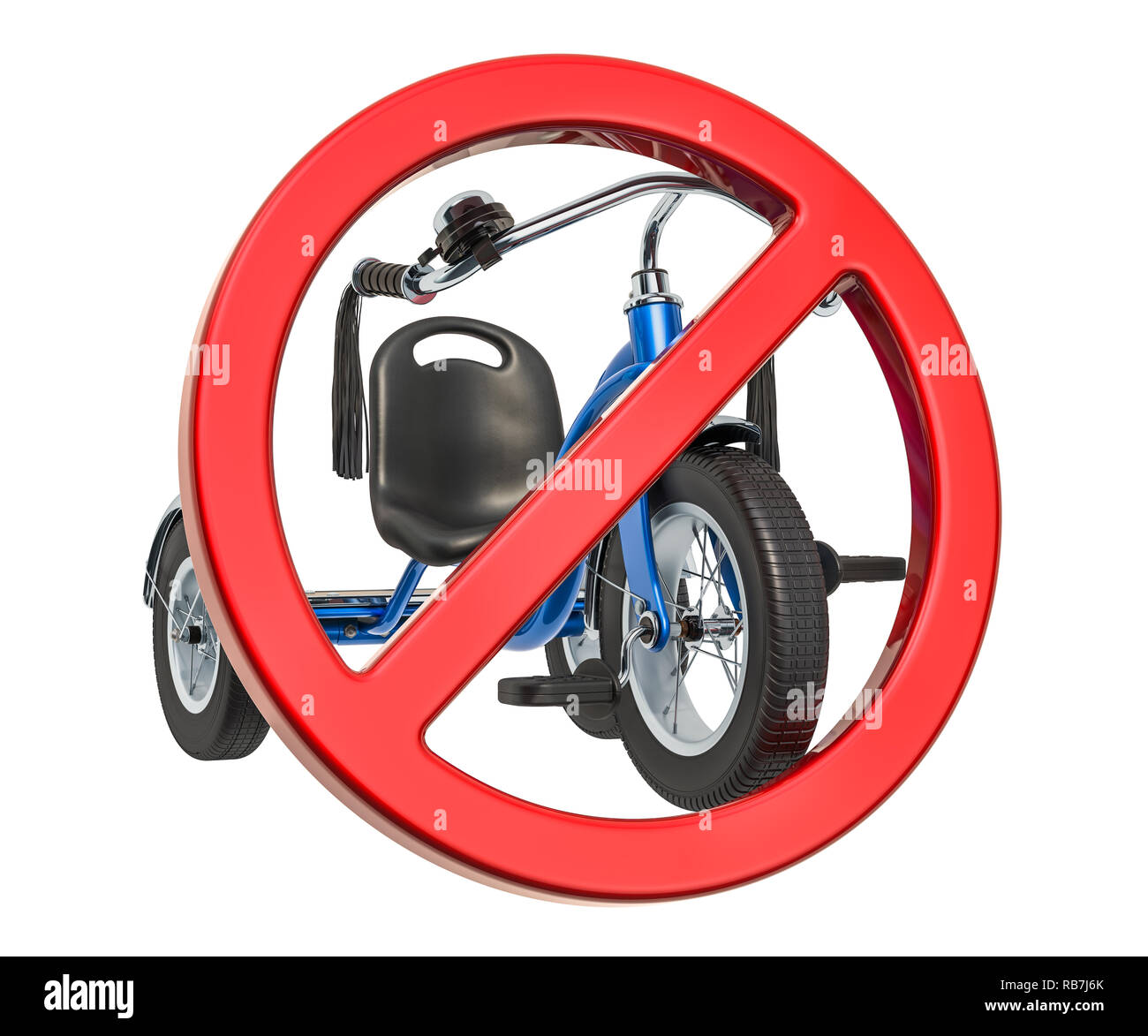 Forbidden sign with children's tricycle. 3D rendering isolated on white ...