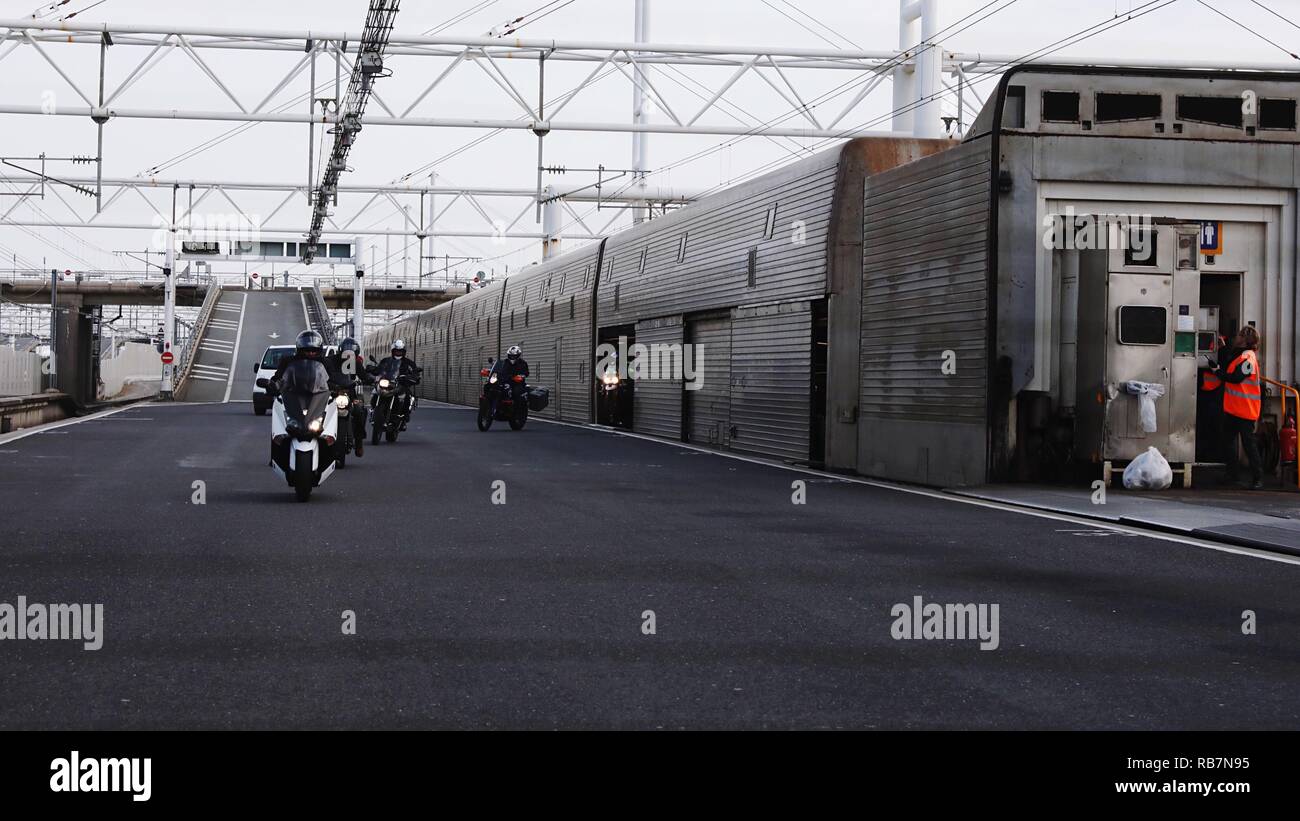 Driving on to the Eurotunnel Train, Folkestone, Kent, England, UK Stock ...