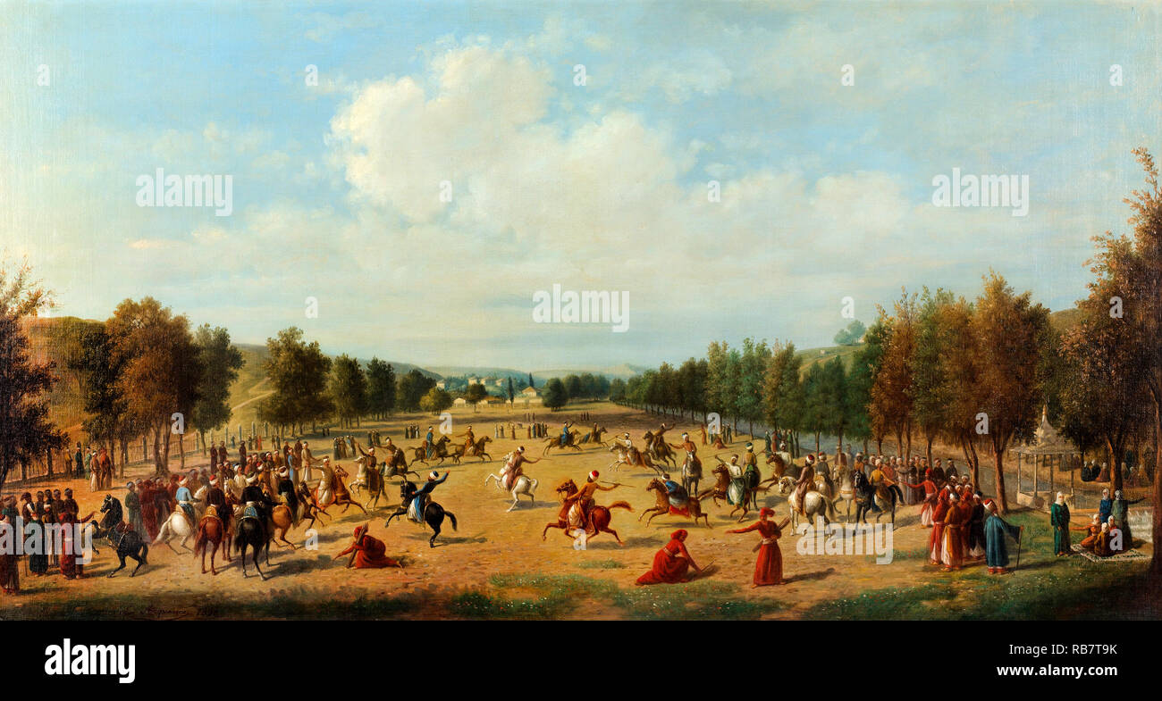 Luigi Acquarone, A Jereed Game in Kagithane,19th century, Oil on canvas ...