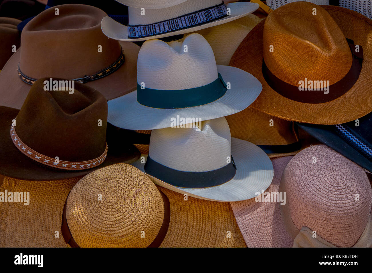 Traditional hats in otavalo market hi-res stock photography and images ...