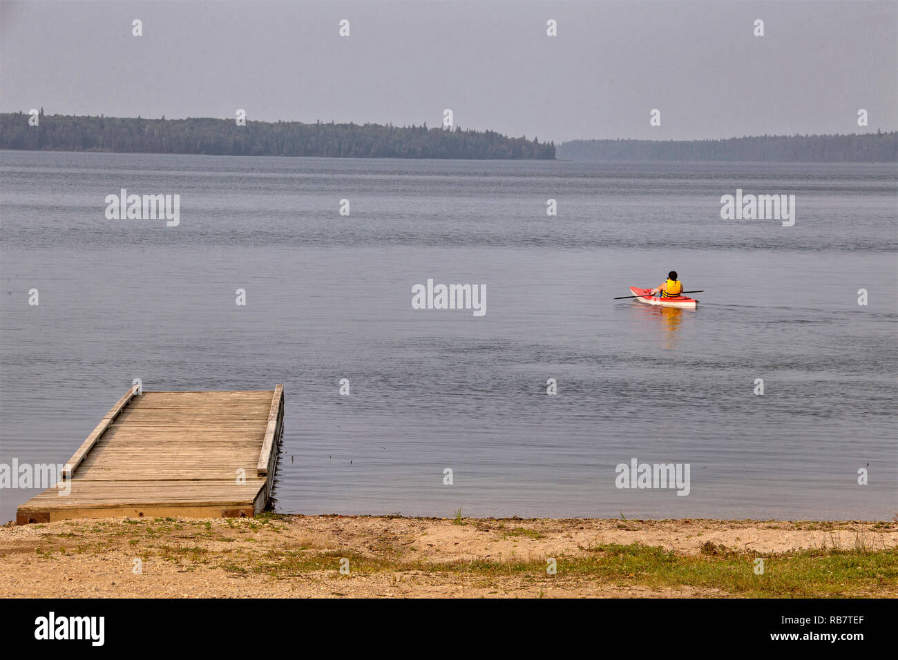 Northern Lake Canada Dock kayak wilderness Manitoba Duck Mountain Stock ...