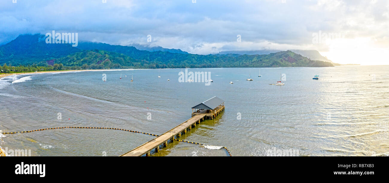 Hanalei Beach Pier Kauai Hawaii Aerial Panoramic View Stock Photo - Alamy