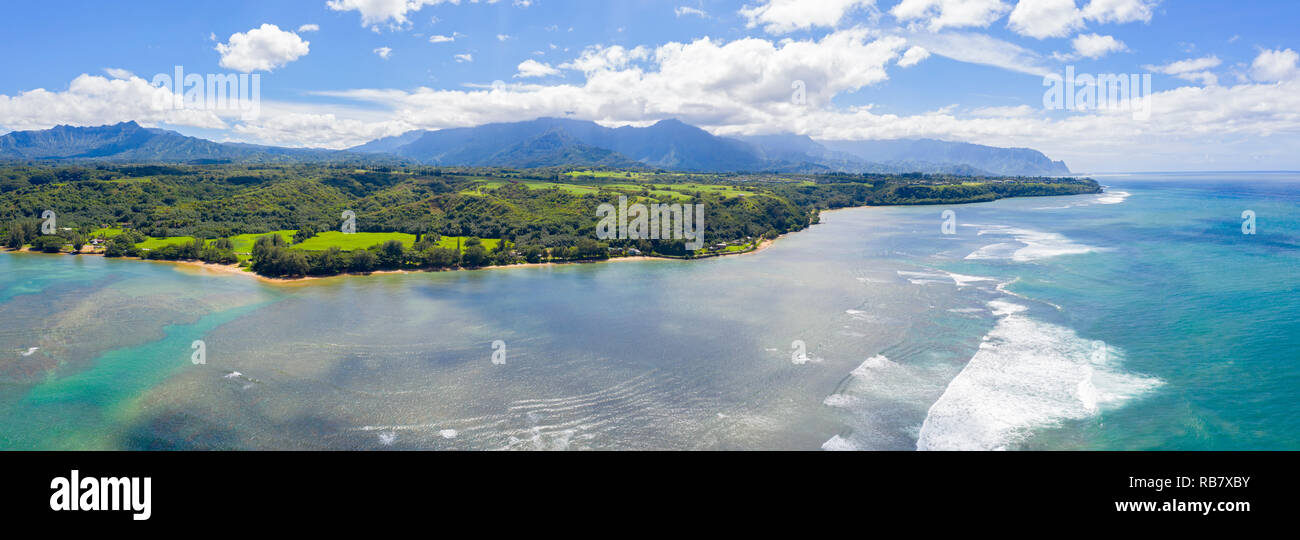 Kauai Hawaii Island Panoramic View Beach Valley Mountain Ocean Stock ...