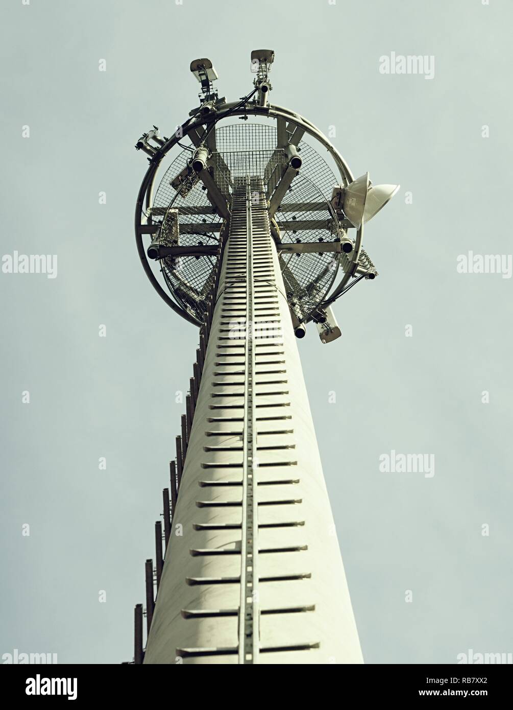 Cell tower with control cameras transmitting signals of mobile phone ...