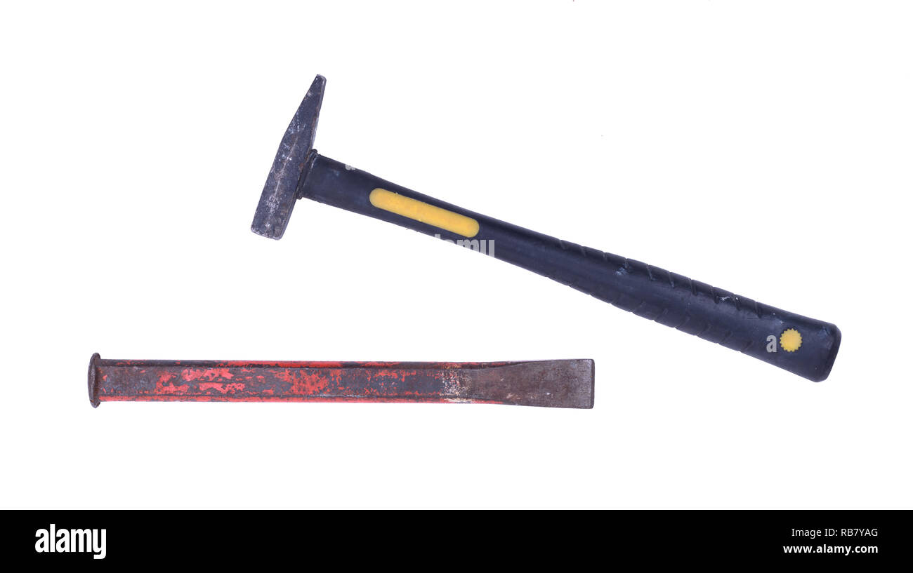 Cold chisel and hammer isolated on a white background Stock Photo - Alamy