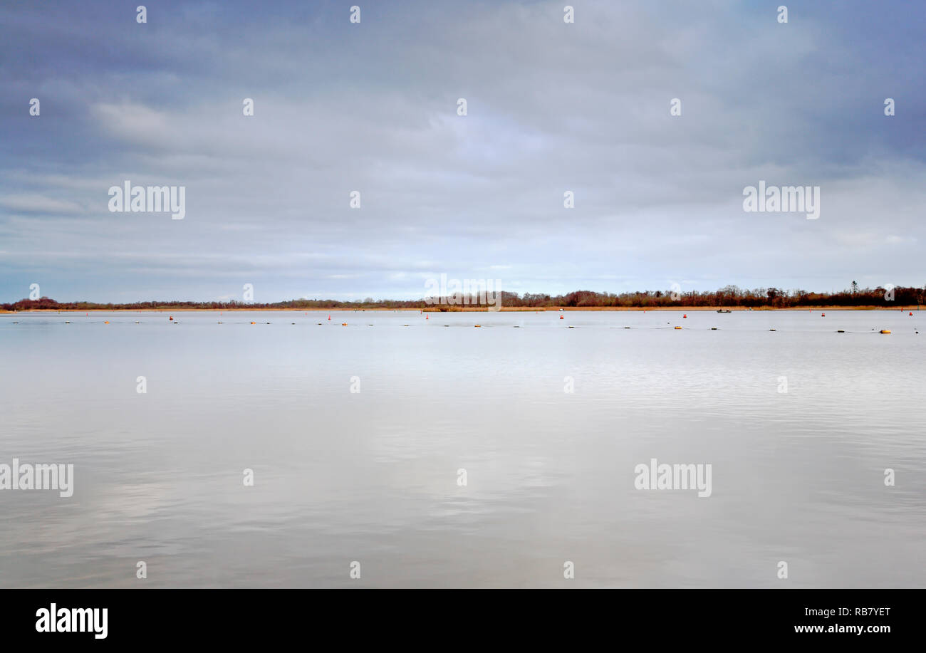 A winter view over Barton Broad from the Boardwalk viewing platform on ...