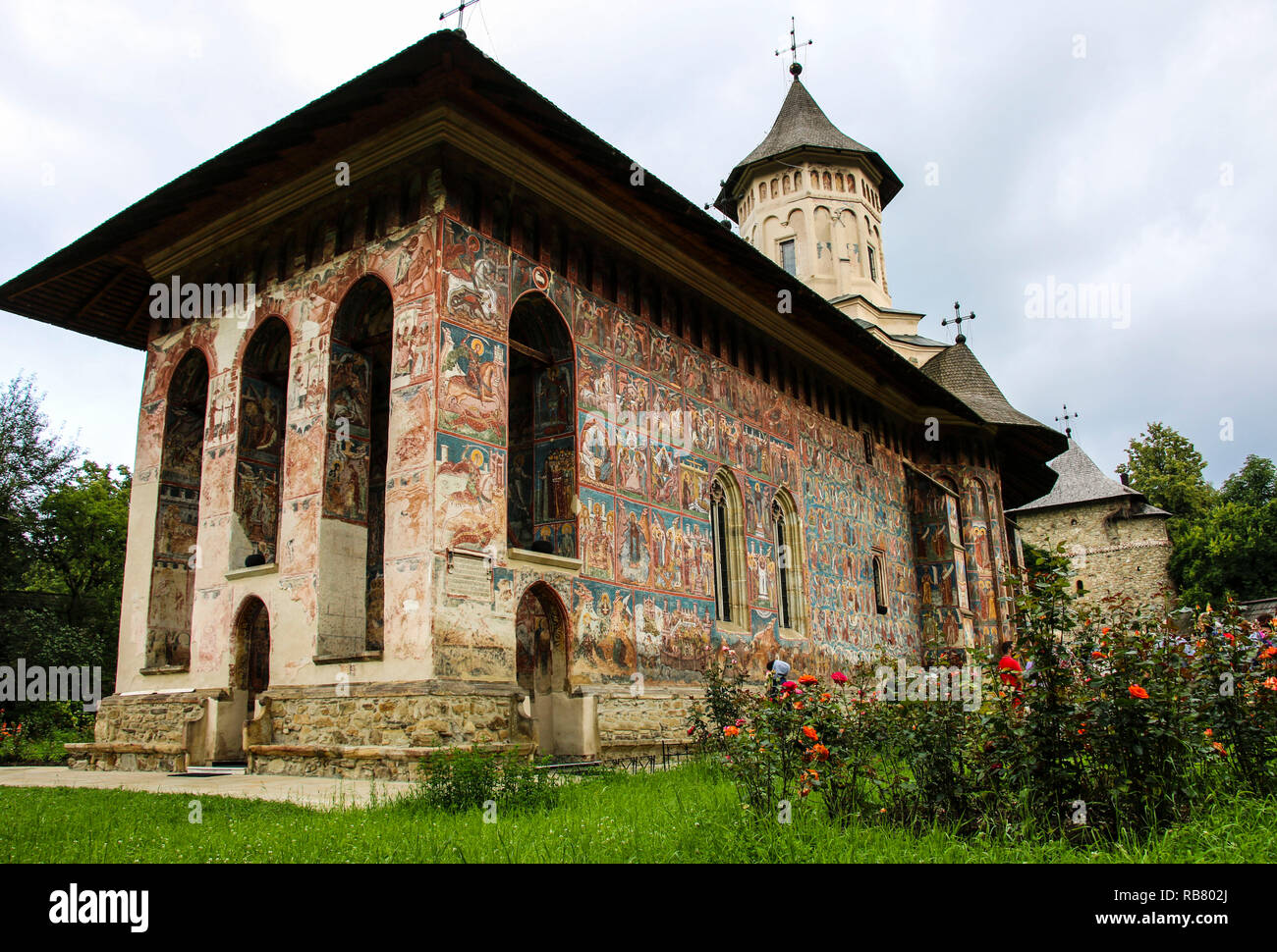 Moldovita orthodox painted church monastery, Moldavia, Bucovina ...