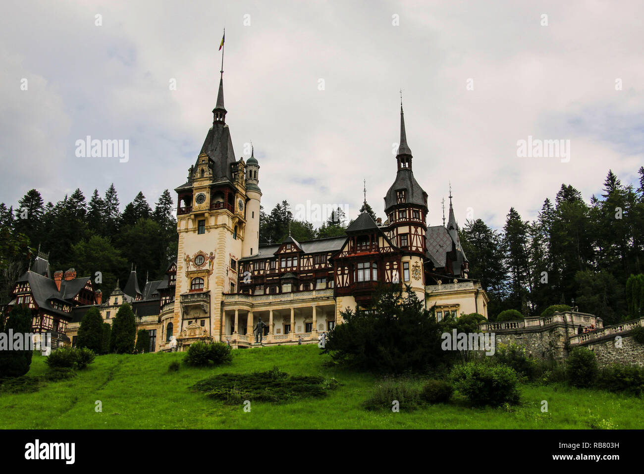 Peles Castle, Romania. Beautiful famous royal castle and garden in ...