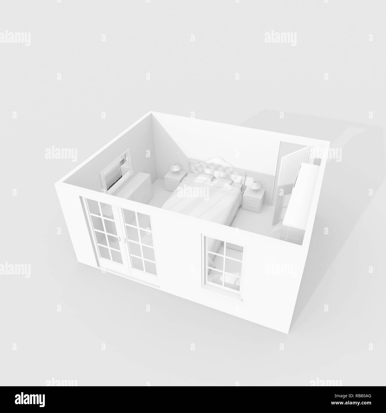3d rendering bed top view Black and White Stock Photos & Images - Alamy