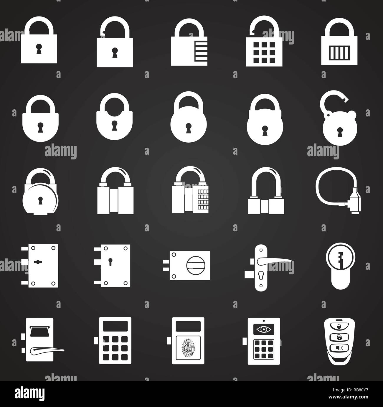 Lock icons set on black background for graphic and web design, Modern ...