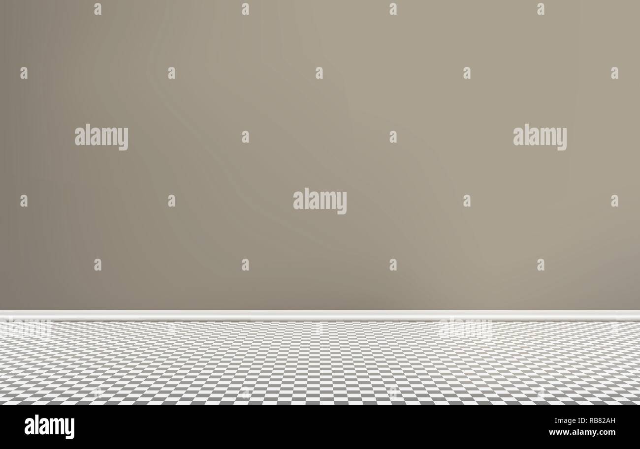 Room with brown wall and squared pattern floor, interior of empty ...