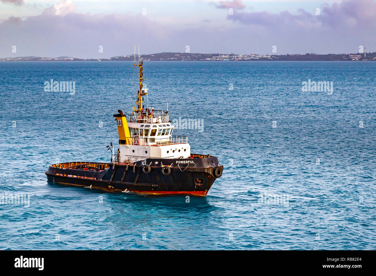 Tug boat Powerful standing by in Hamilton, Burmuda Stock Photo - Alamy
