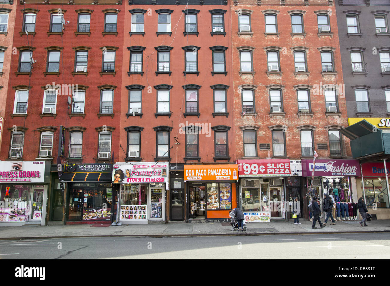 Storefronts along 3rd Avenue in East Harlem also known as Spanish ...