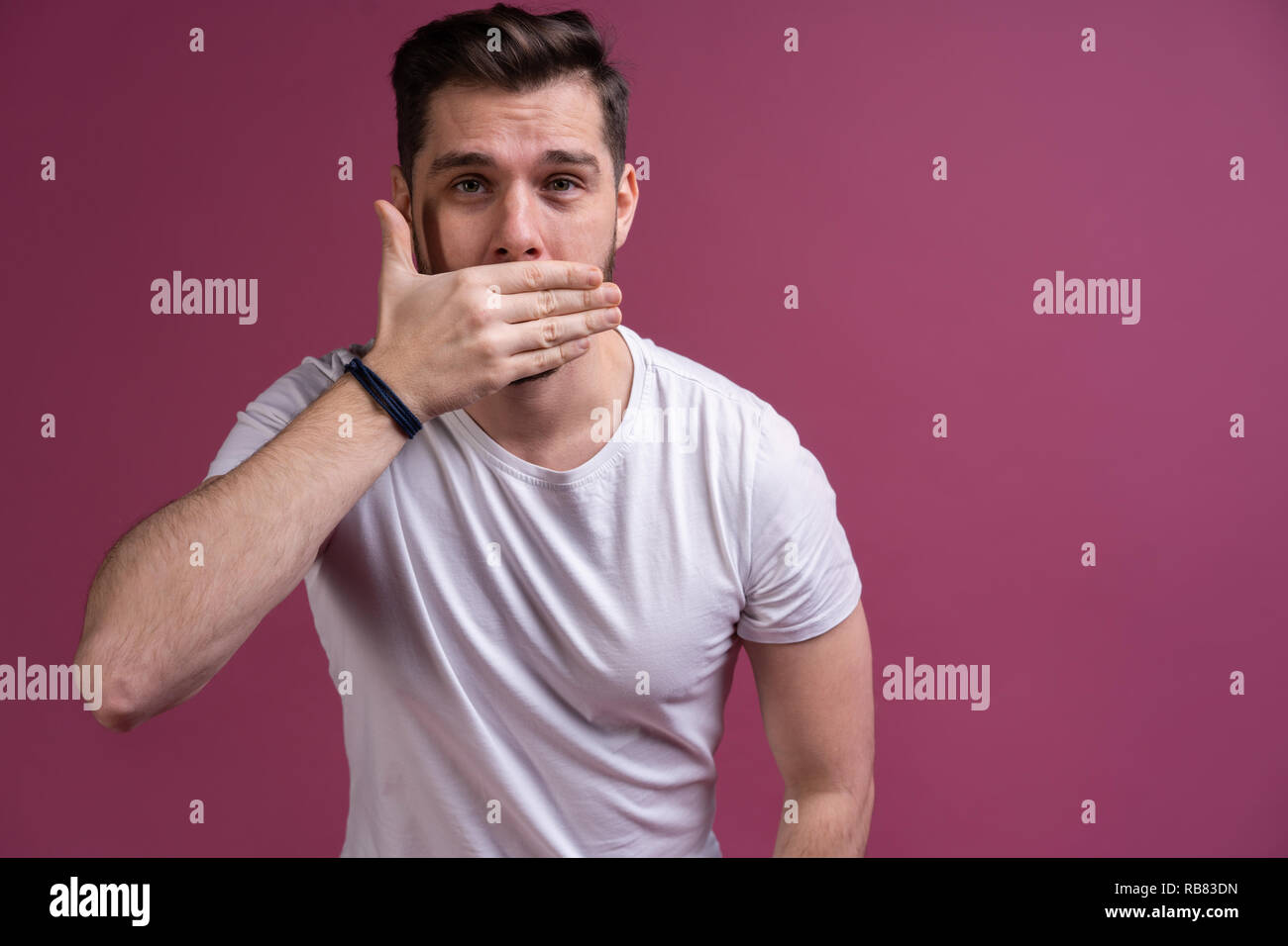 I'm afraid. Fright. Scared man. Business man standing isolated on ...