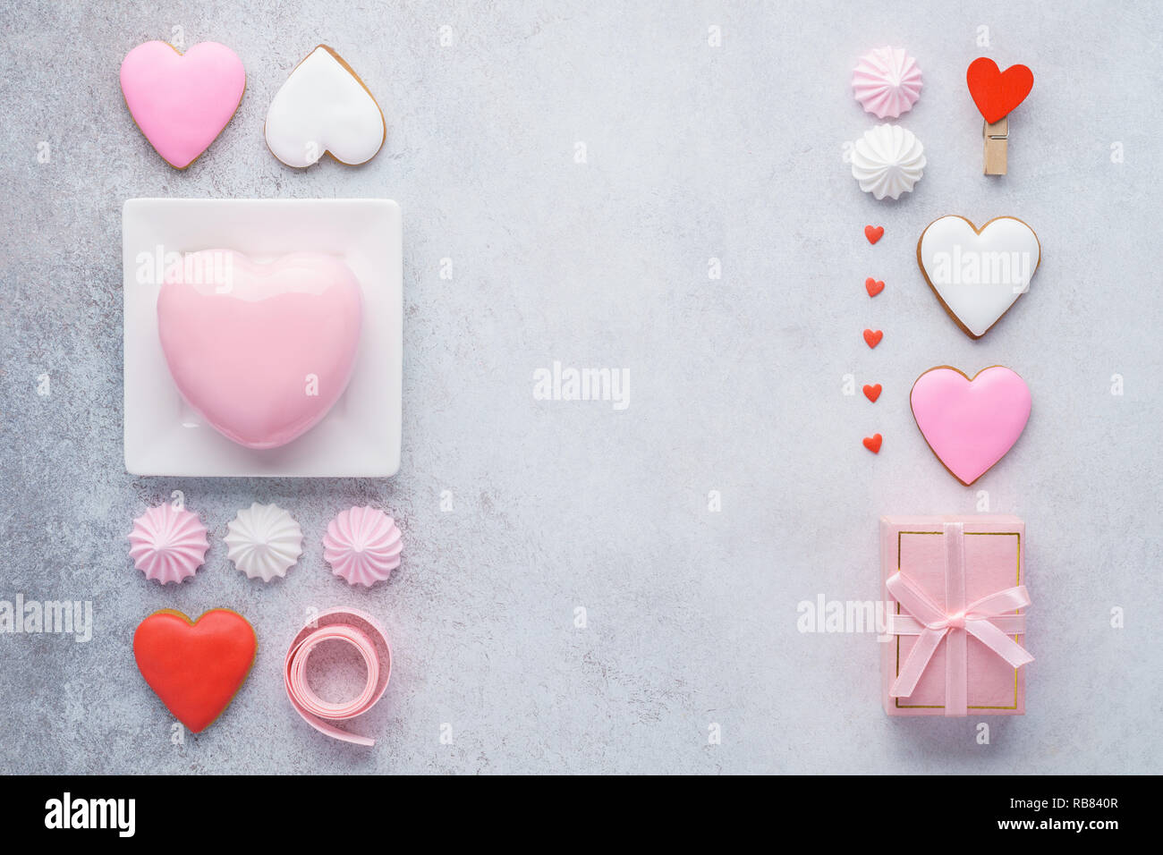 Valentine's Day frame made of gift box with pink ribbon, heart shaped ...