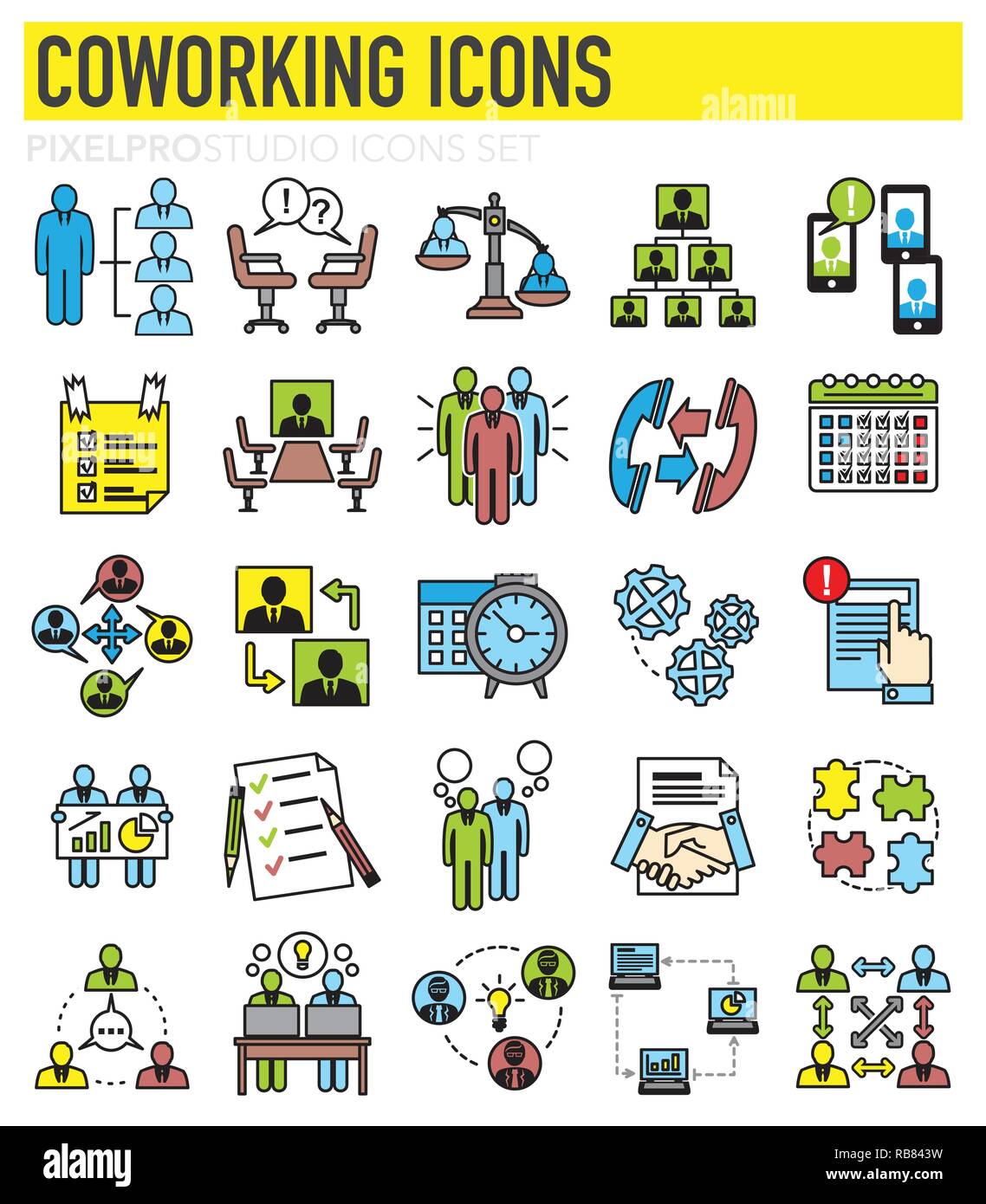 Coworking outline icons set on white background for graphic and web ...