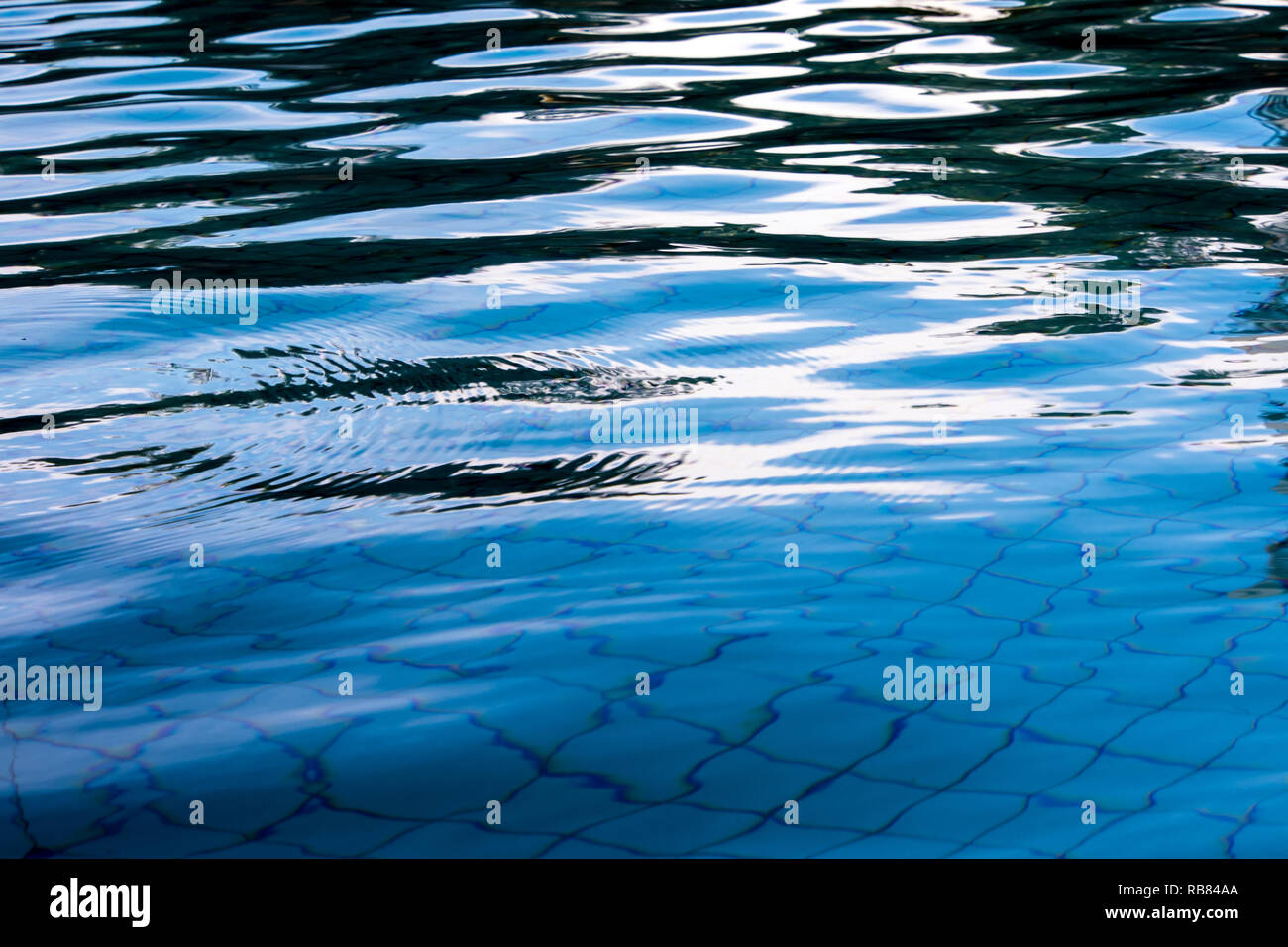 Reflection of sky on the moving water surface in the pool Stock Photo ...