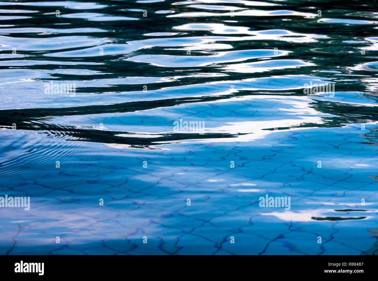 Reflection of sky on the moving water surface in the pool Stock Photo ...