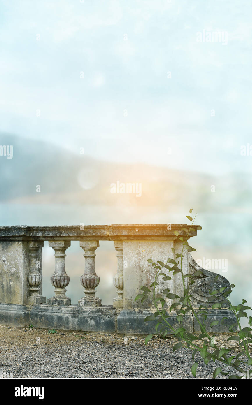 Vintage landscape balustrade view over a river Stock Photo - Alamy