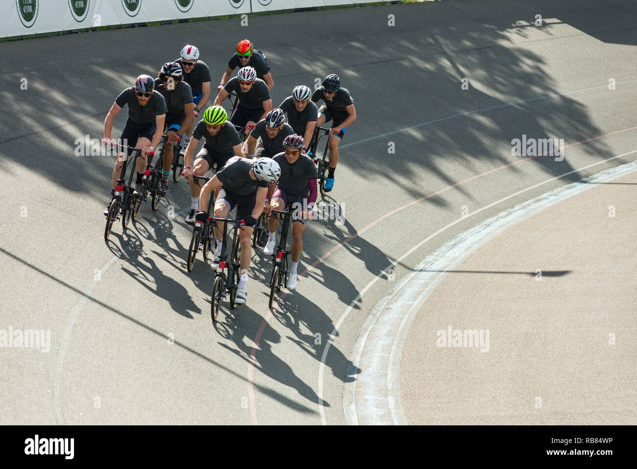 Competitors racing in the 2018 Brompton '48 Invitational bicycle race ...