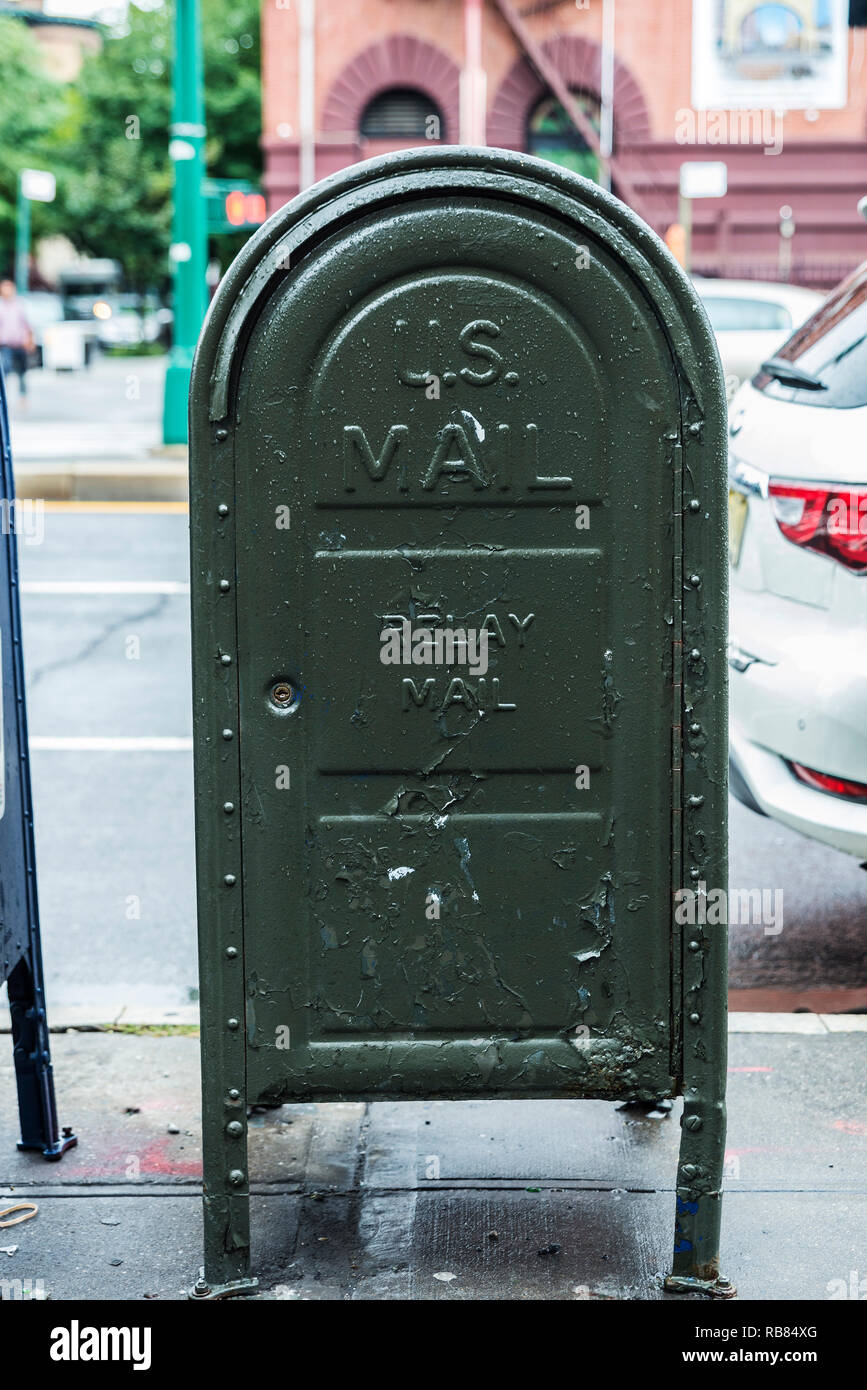 Old metal postal mail box in the Harlem neighborhood in Manhattan, New ...