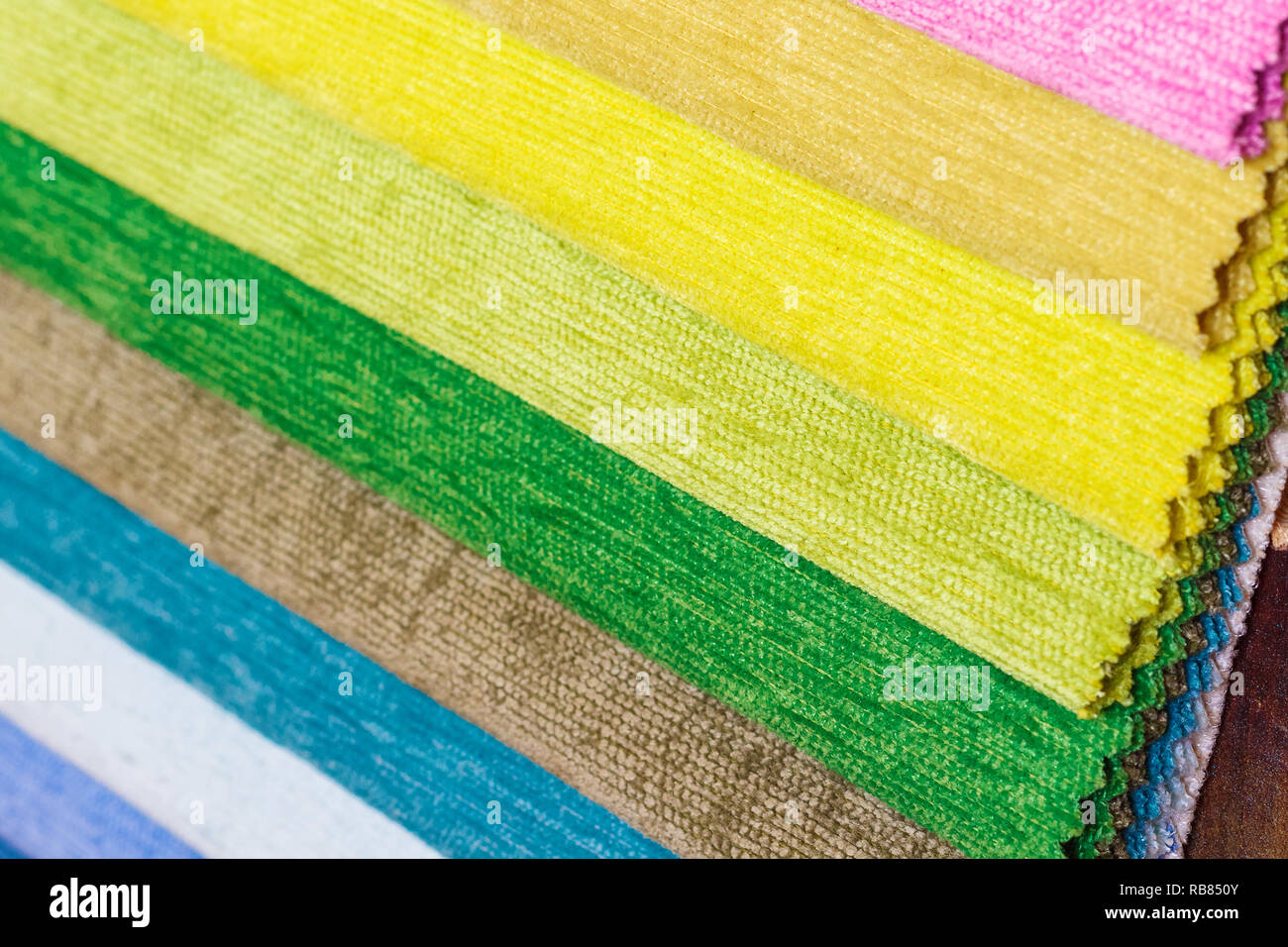 Bright collection of colorful textile samples Stock Photo - Alamy