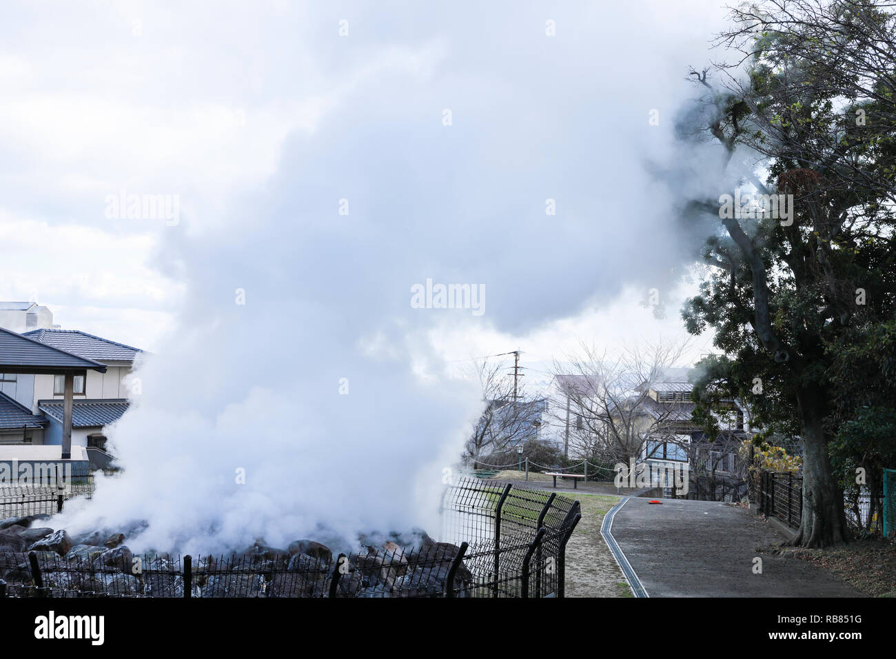 Hot steam out of from ground located at Beppu,Oita,Kyushu,Japan Stock ...