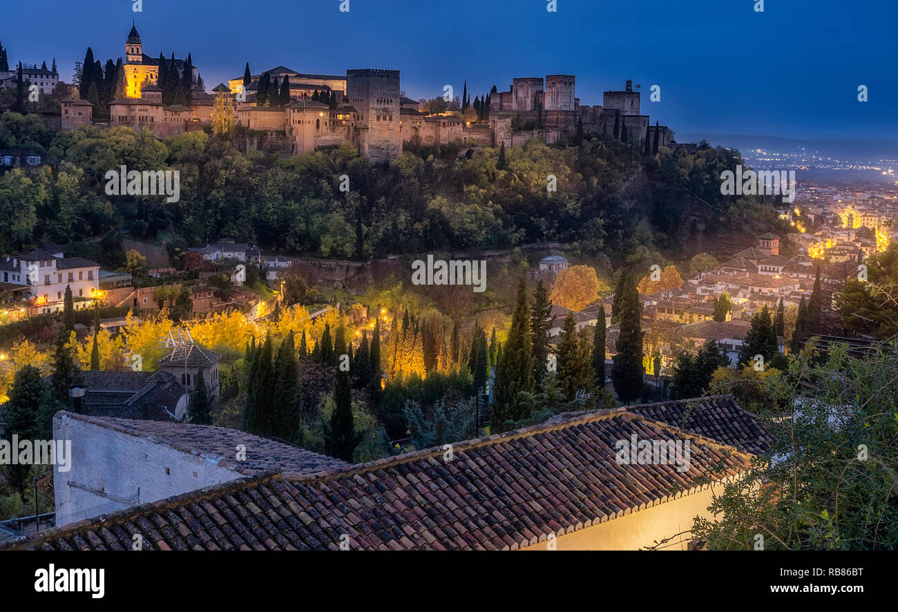 Exterior view of Alhambra - a palace and fortress complex located in ...
