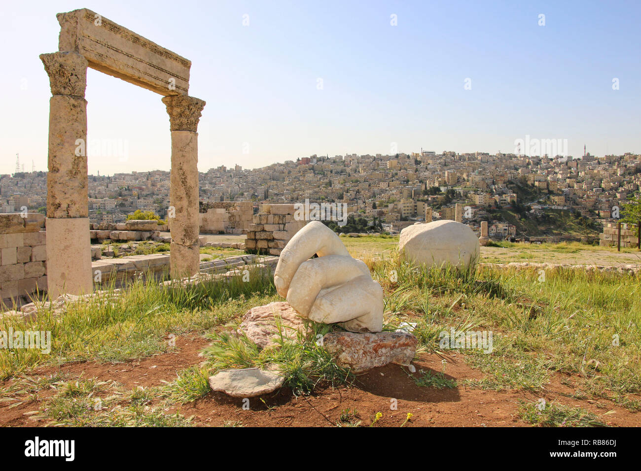 Temple of Hercules and stone hand of Hercules of the Amman Citadel ...