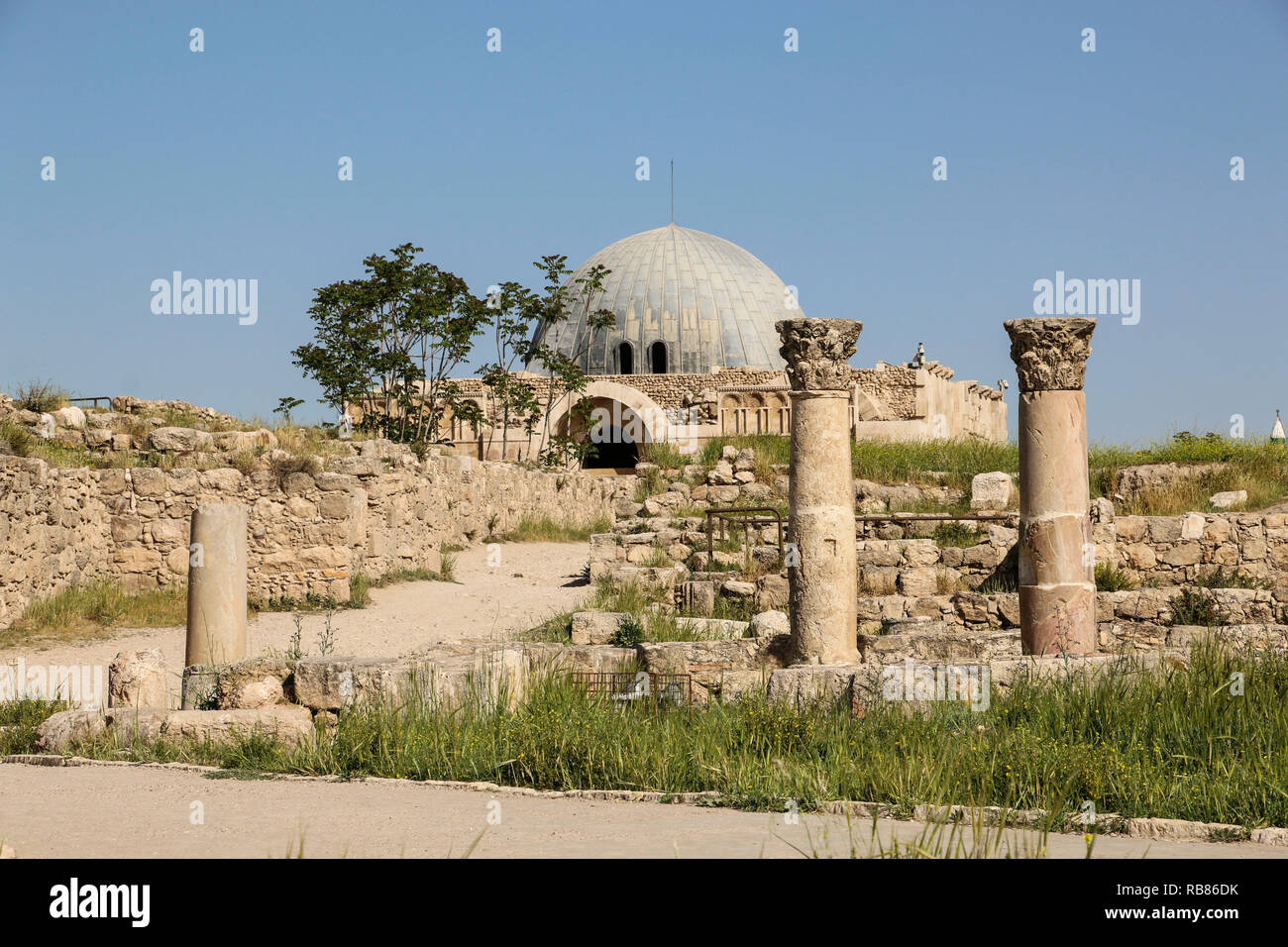 Columns and view of the Umayyad Palace at Jabal al-Qal'a, the old roman ...