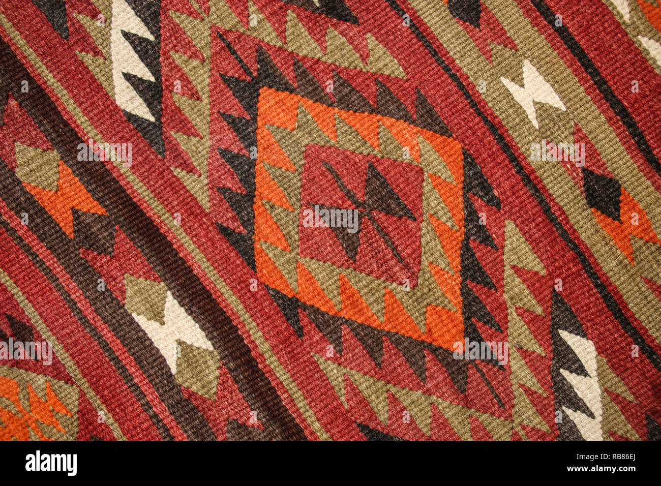 Old traditional Jordan carpet with a geometric pattern in dark red ...