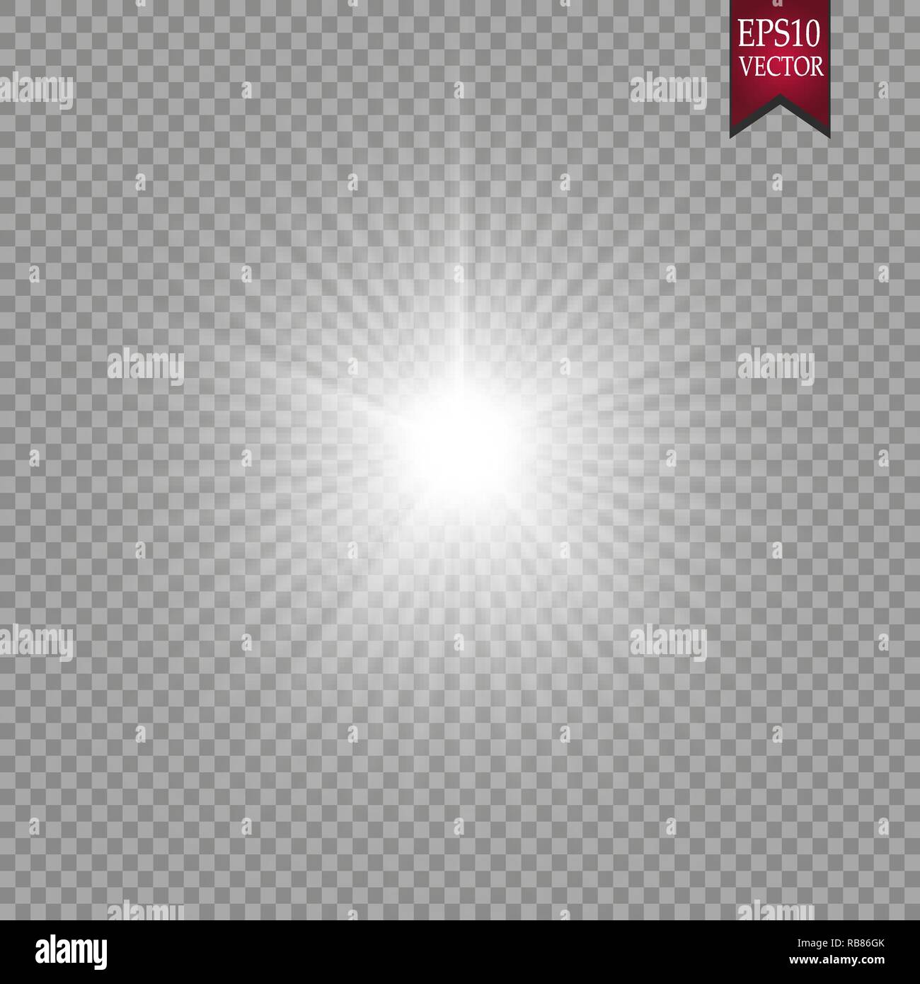 Glow light effect. Starburst with sparkles on transparent background. Vector illustration. Sun ...