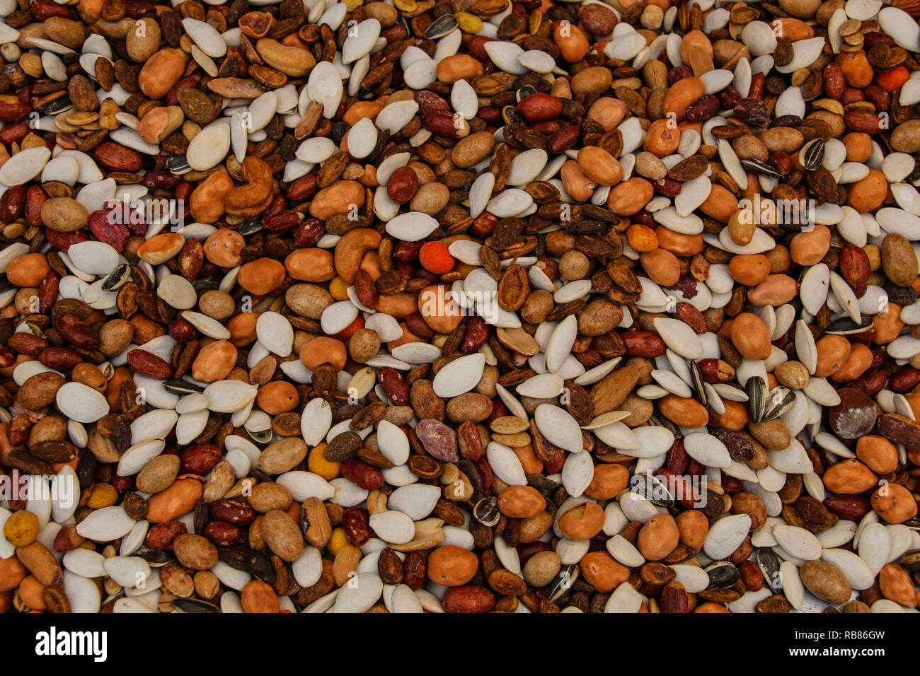 Mix of seeds and nuts of different varieties in one of the markets of ...