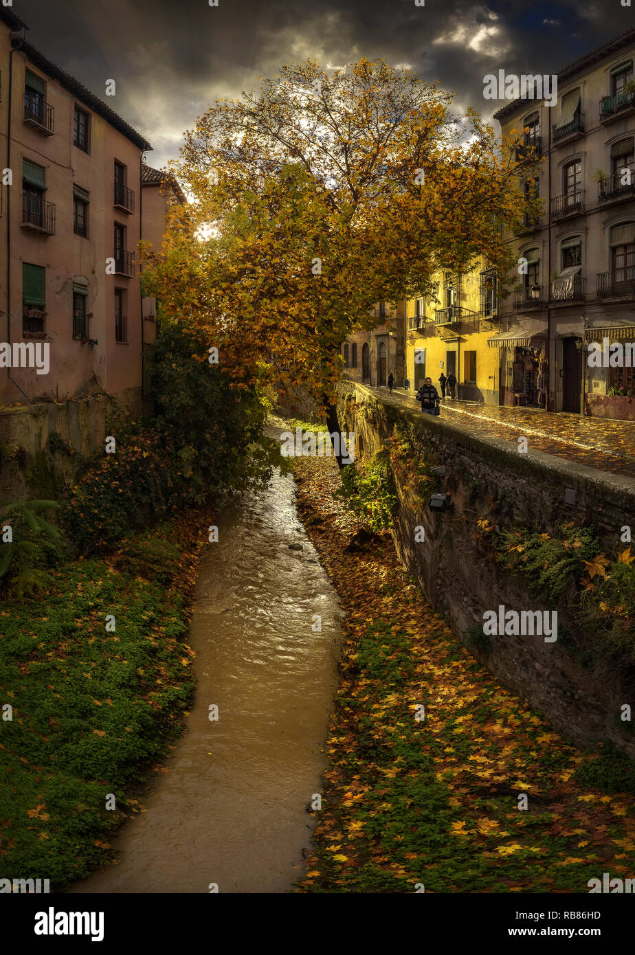 Carrera del Darro river in afternoon sunhaze Granada Stock Photo - Alamy